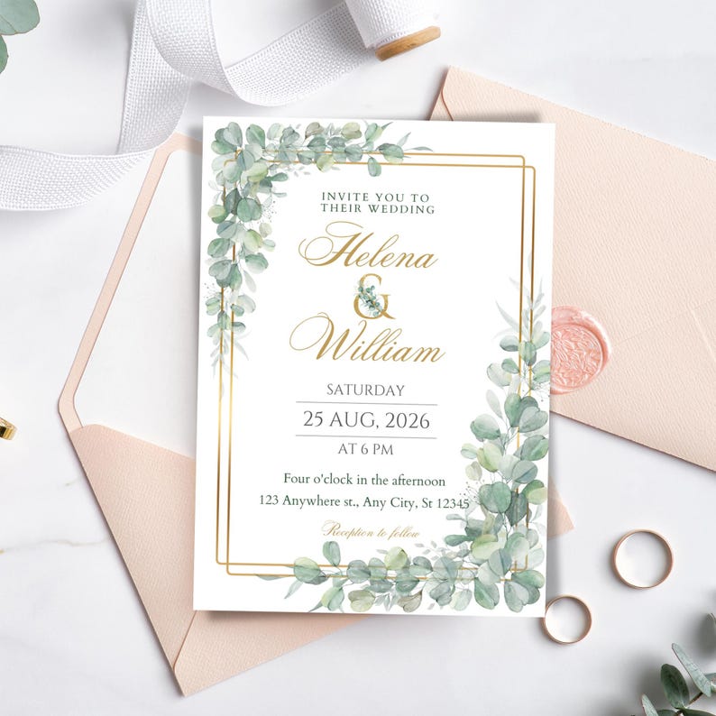 Eucalyptus Gold Frame Clipart: Watercolor Greenery Border (digital ...