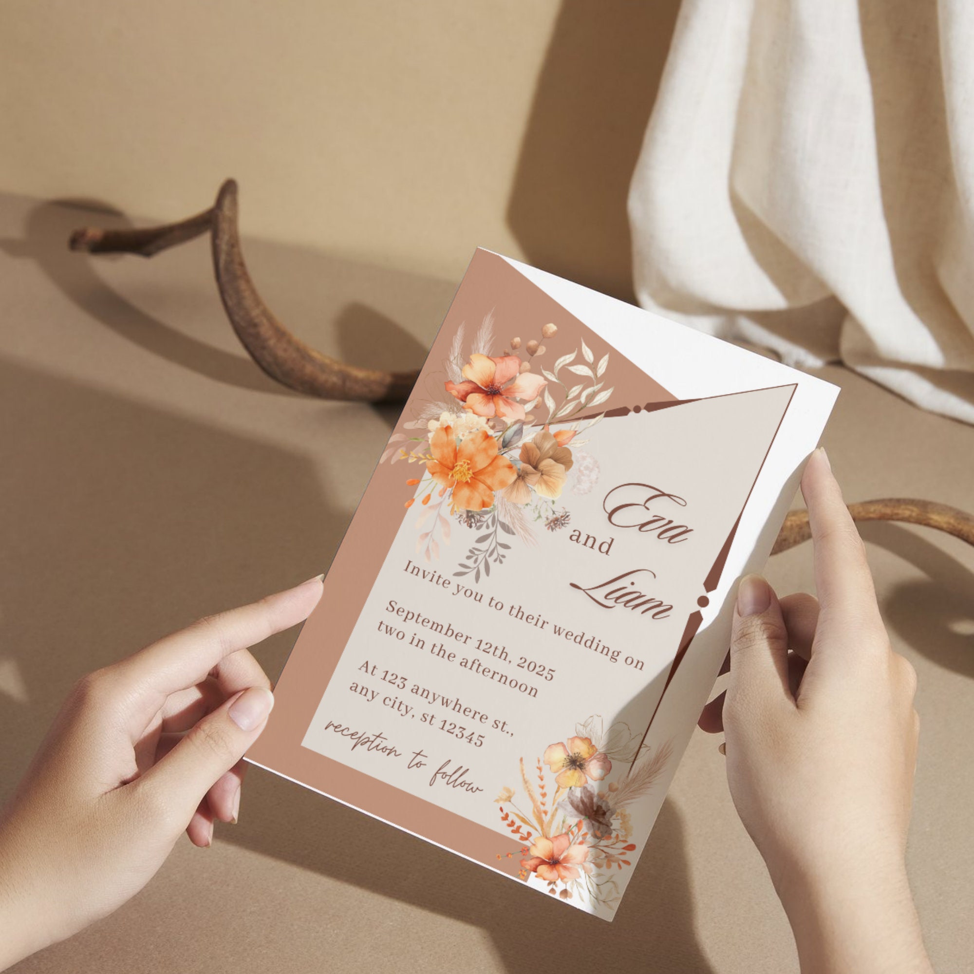 Boho Fall Wedding Invitation Suite Template, Printable Autumn Invite ...