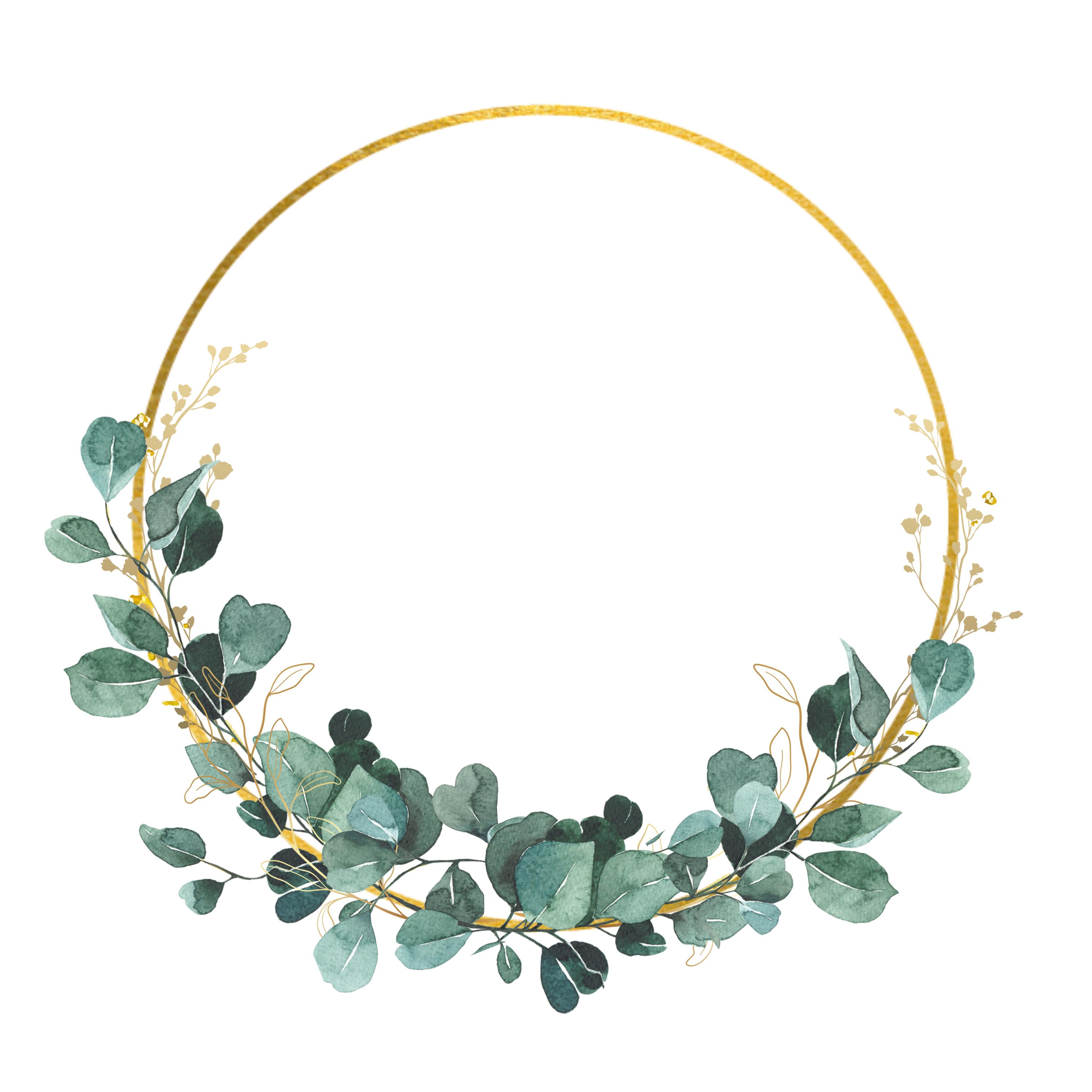 Eucalyptus and Gold Wreath Clipart: Watercolor Greenery Frame (digital ...