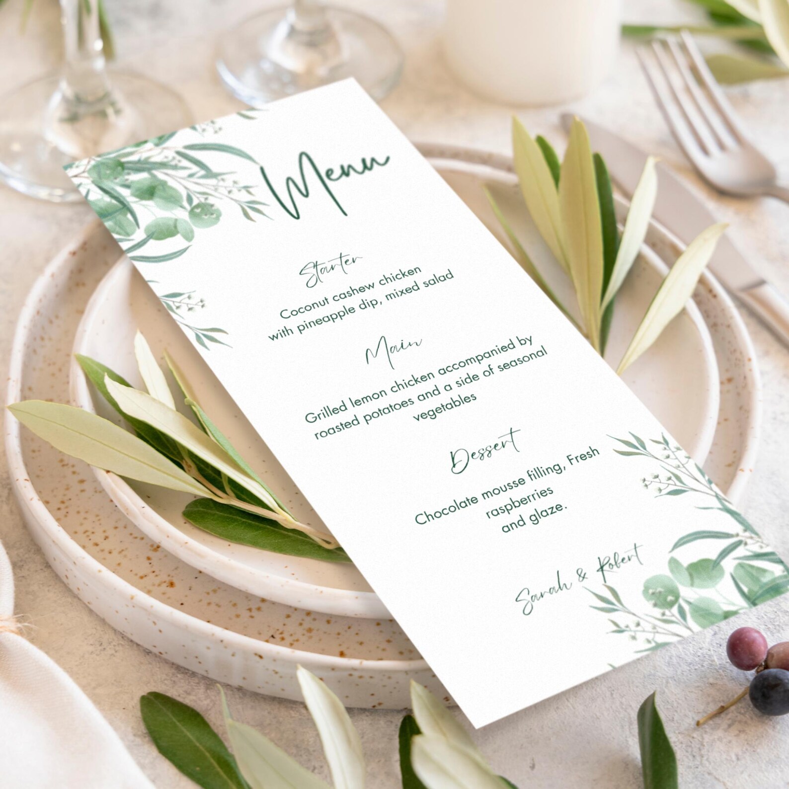 Greenery Wedding Menu Template, Printable Eucalyptus Table Menu Cards ...