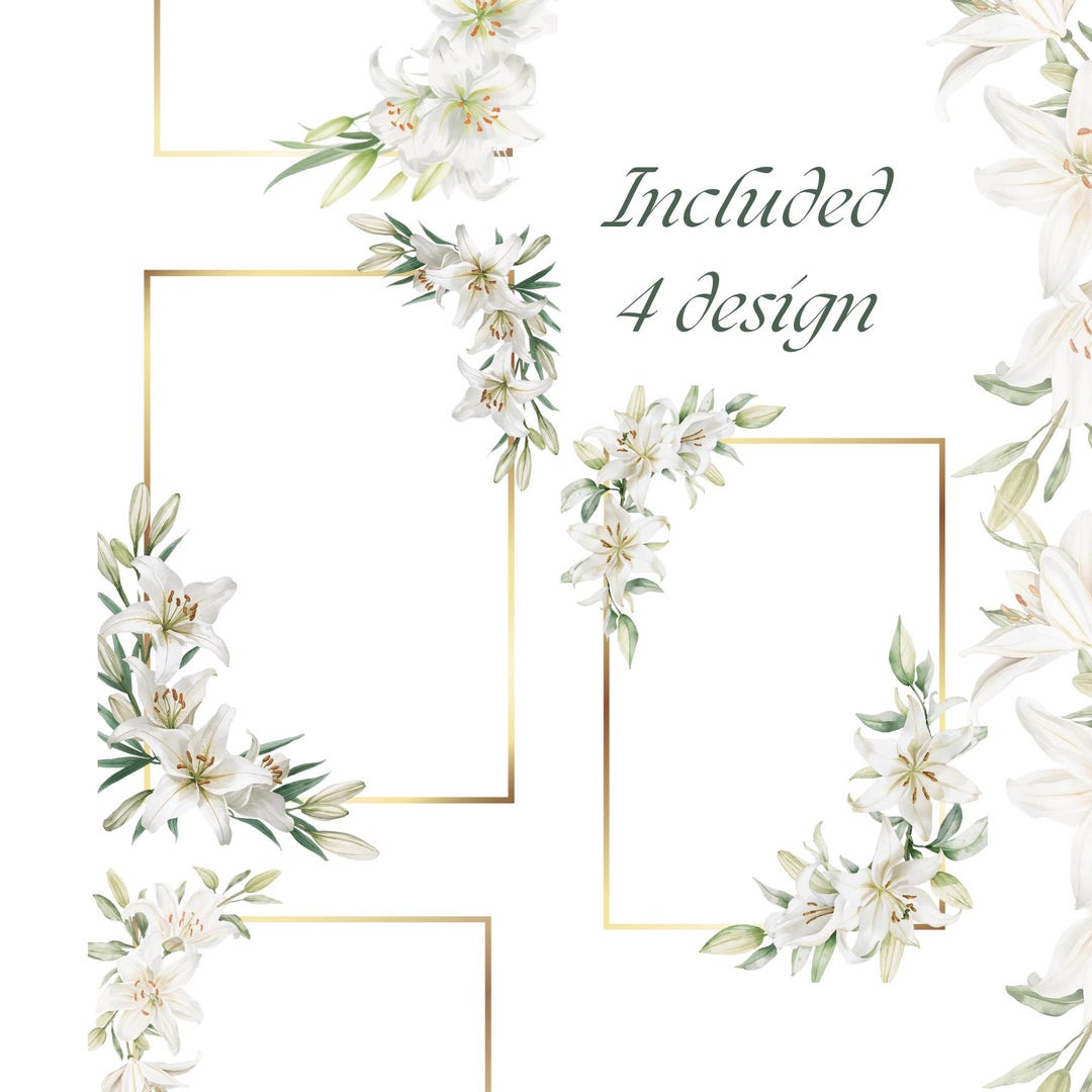 Watercolor Lily Frames, Floral White Lilies Clipart PNG, Digital ...