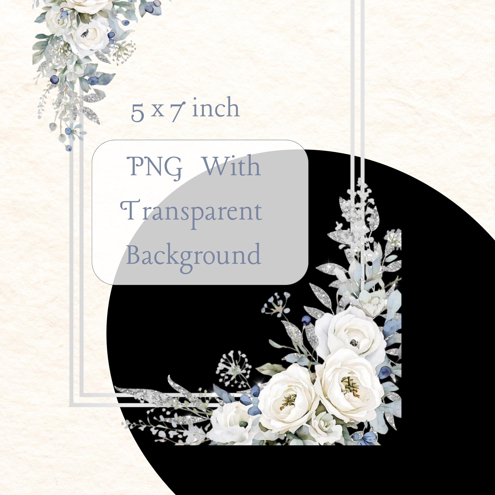 White and Silver Floral PNG Clipart, Floral Watercolor Frame, Silvery ...
