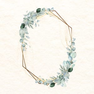Eucalyptus Gold Frame Clipart: Watercolor Greenery Border (digital ...