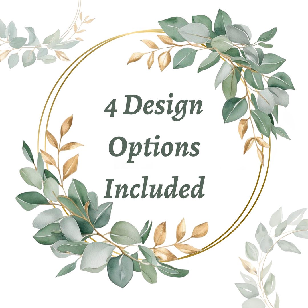 Eucalyptus Gold Wreath Clipart: Watercolor Greenery Frame (digital ...