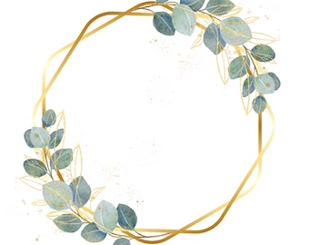 Eucalyptus and Gold Wreath Clipart, Green Leaves Wreath PNG, Greenery ...