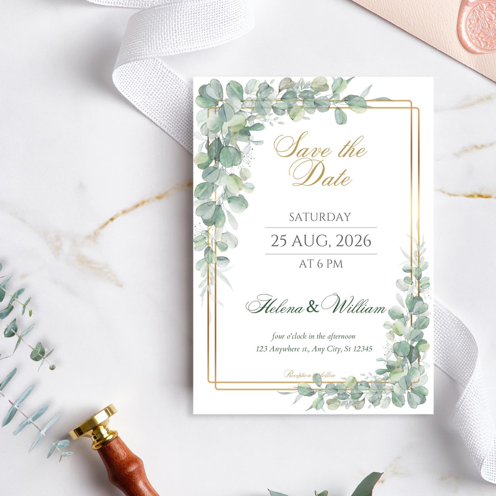 Eucalyptus Gold Frame Clipart: Watercolor Greenery Border (digital ...