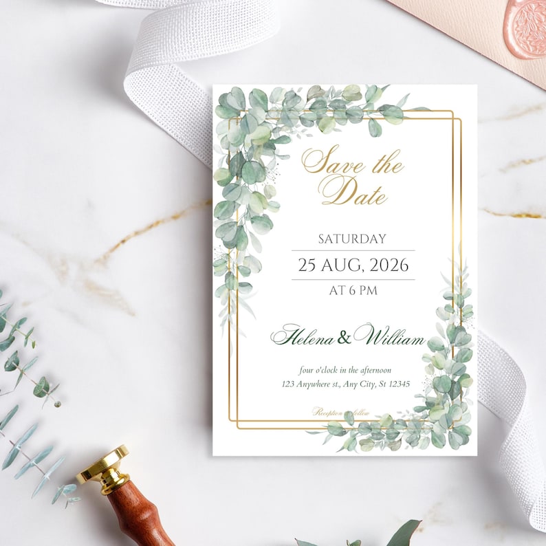 Eucalyptus Gold Frame Clipart: Watercolor Greenery Border (digital ...