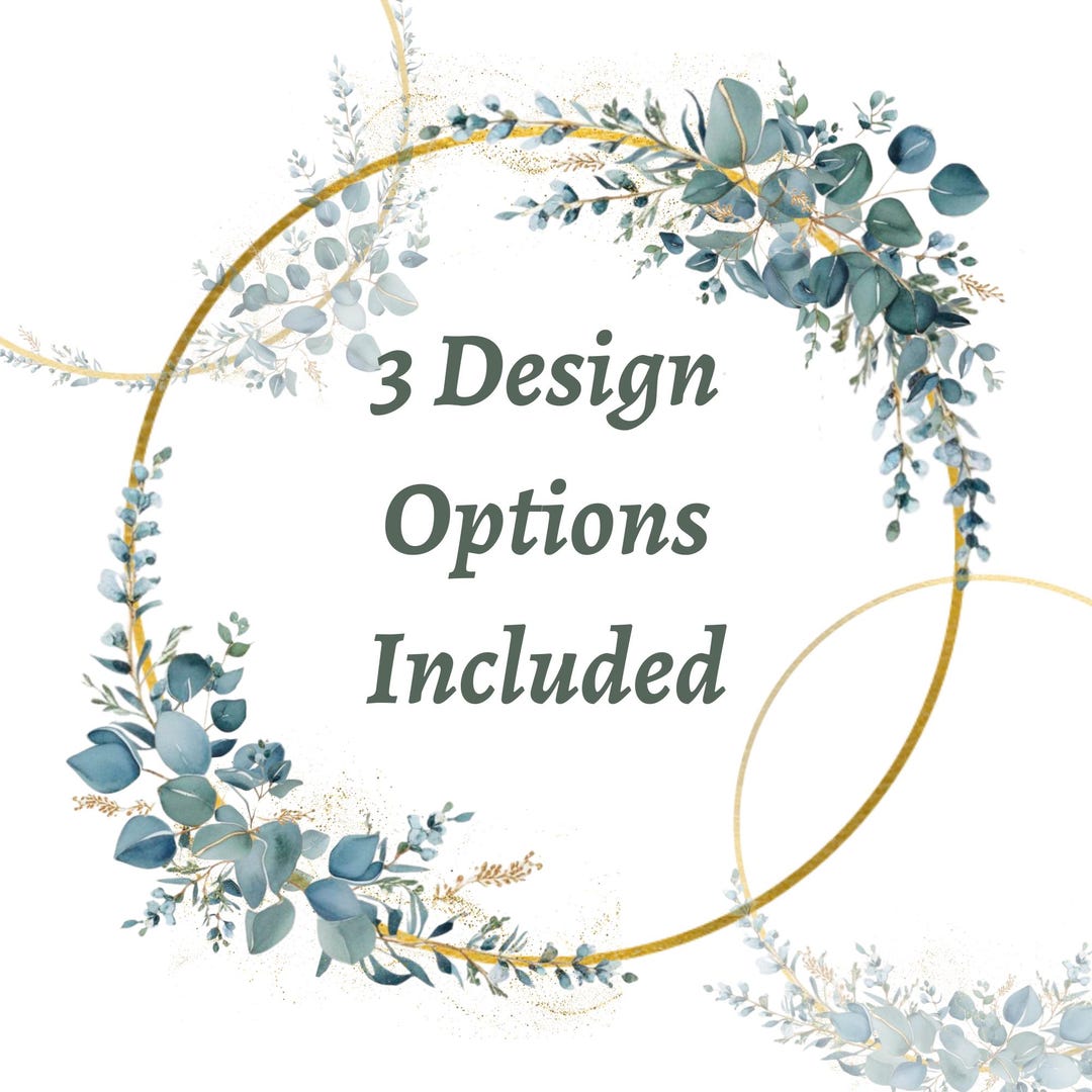 Eucalyptus & Gold Wreath Clipart: Watercolor Greenery Frame (digital ...