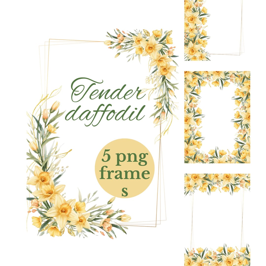 Daffodil Frames Clipart, Watercolor Jonquil Spring Flower, Yellow ...