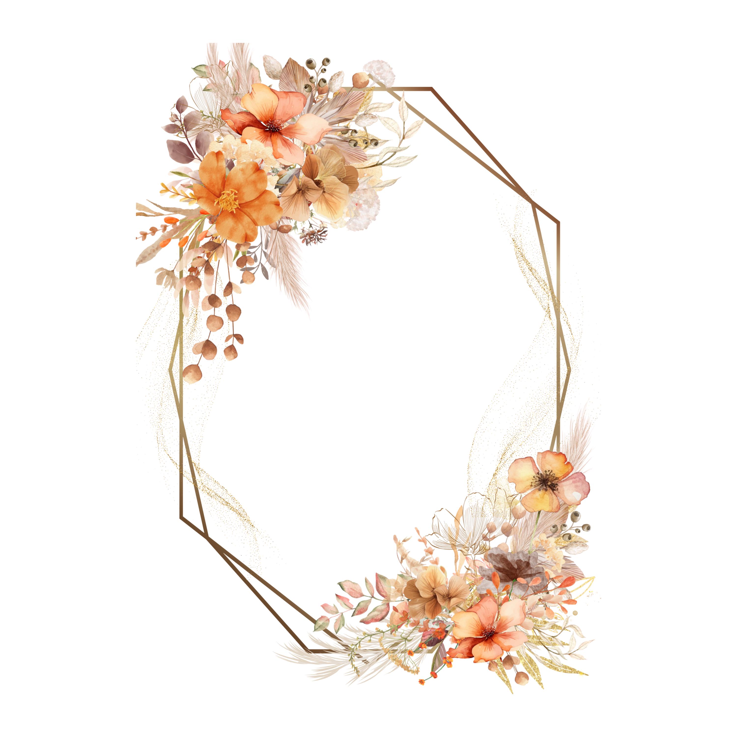 Fall Flower Gold Frame Clipart: Autumn Wreath PNG (digital Download) - Etsy