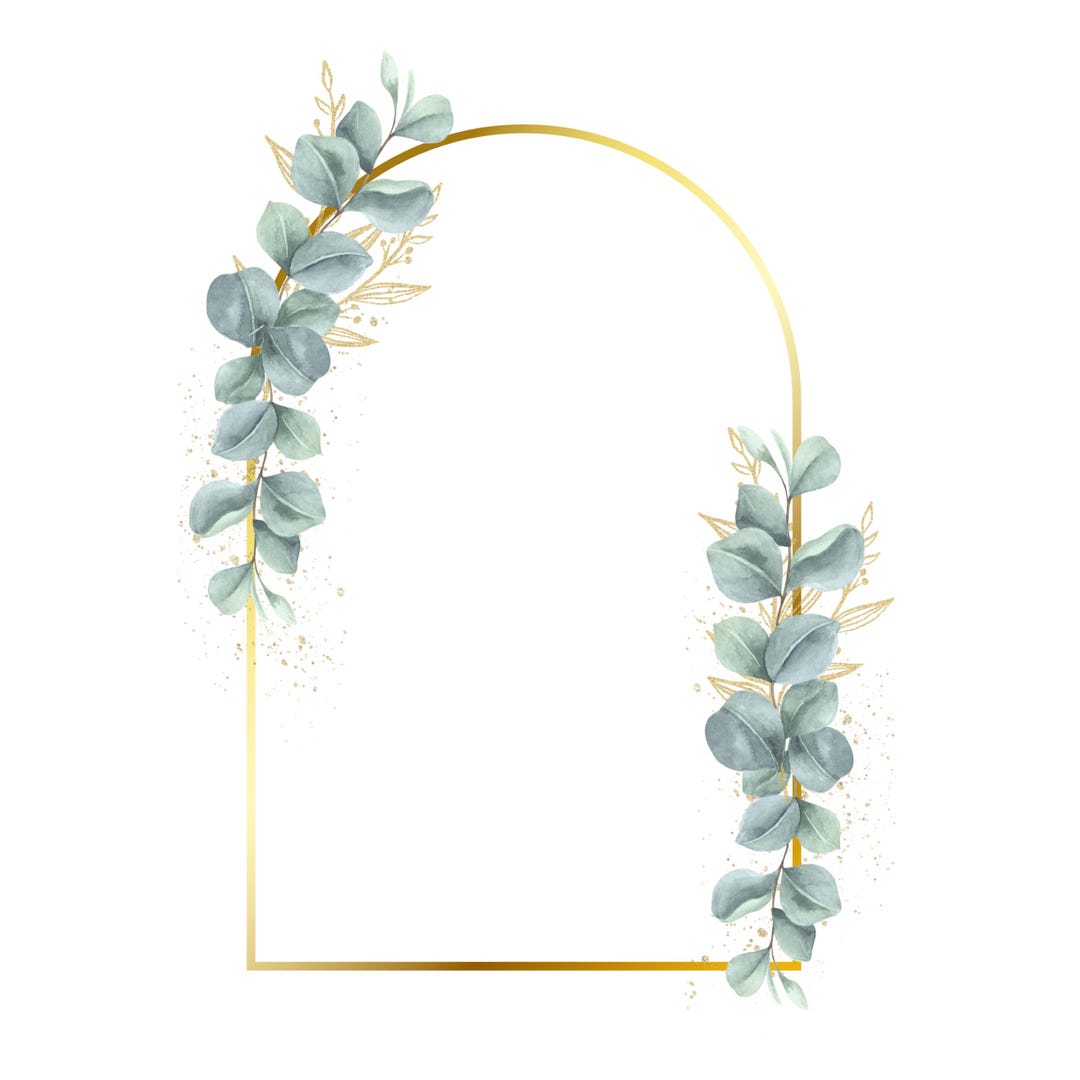 Eucalyptus Wreath and Gold Arch Clipart, Green Leaves PNG, Greenery ...