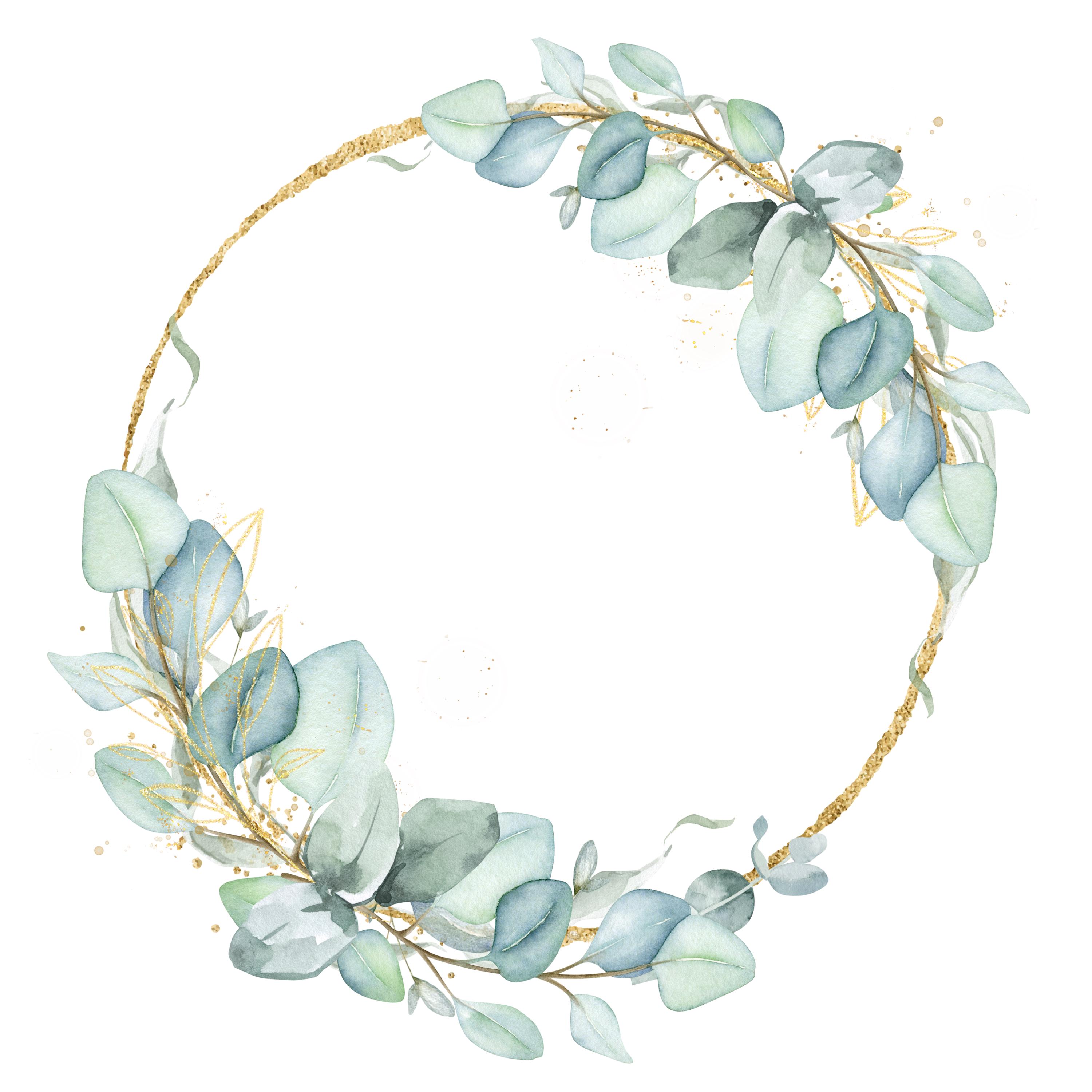 Eucalyptus Gold Wreath Clipart: Watercolor Greenery Frame (digital ...