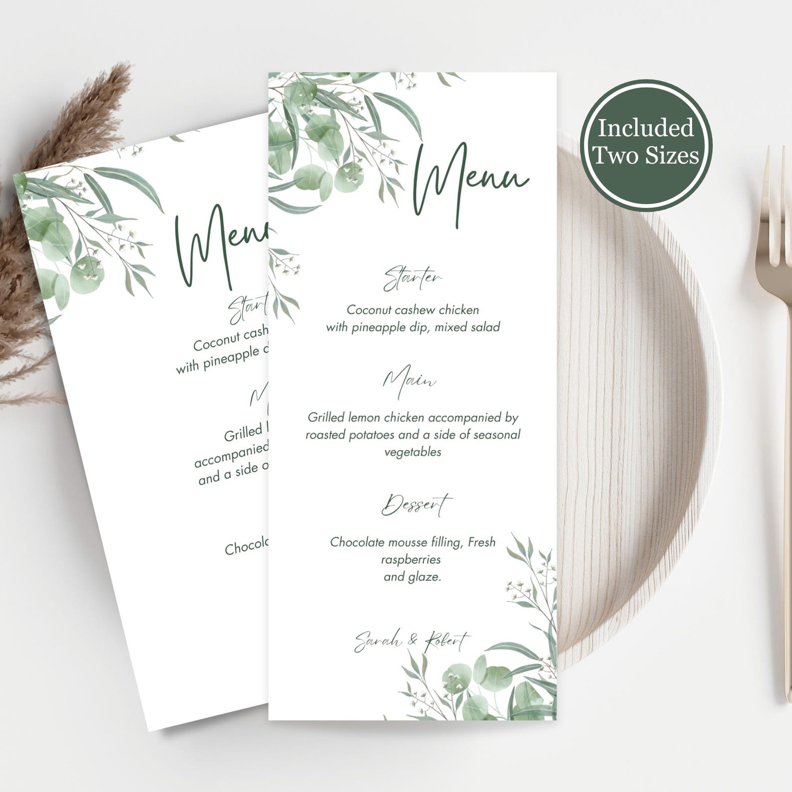 Greenery Wedding Menu Template, Printable Eucalyptus Table Menu Cards ...
