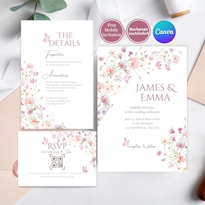 Wildflower Wedding Invitation Suite: Editable Floral Invite With RSVP (digital Download) - Etsy