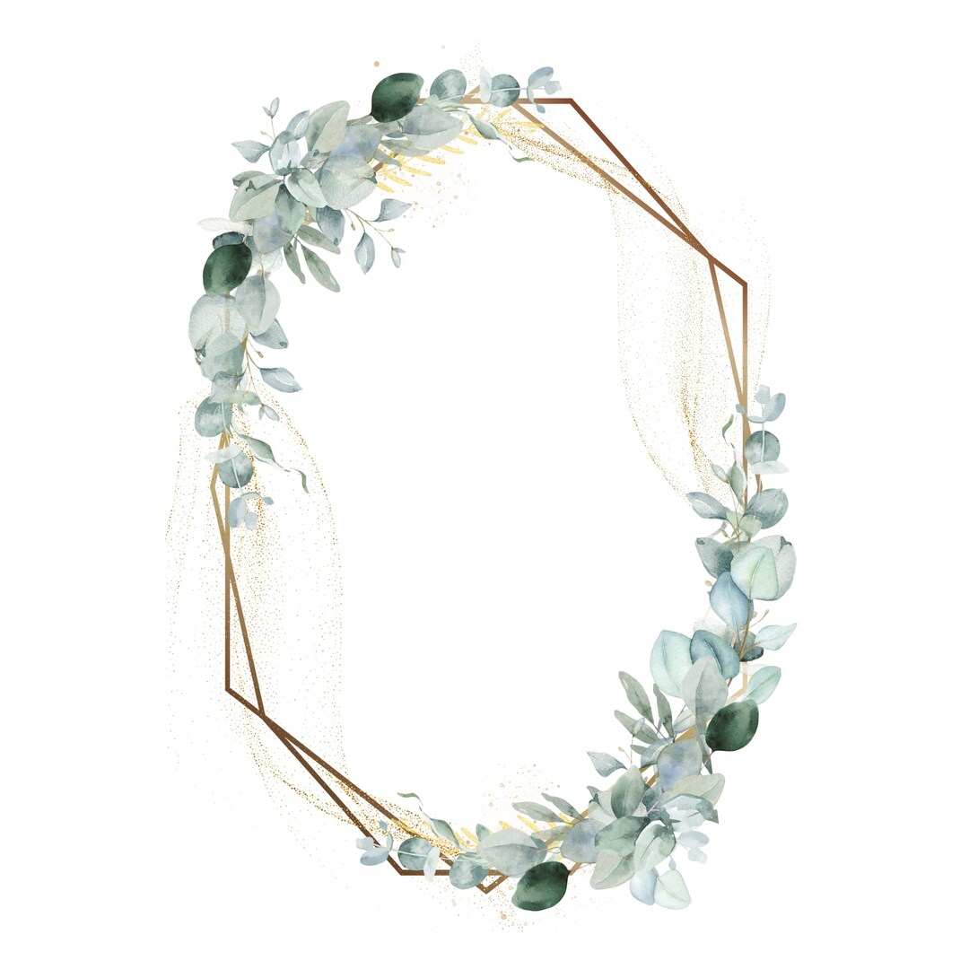 Eucalyptus and Gold Frame Clipart, Green Leaves Garland PNG, Greenery ...