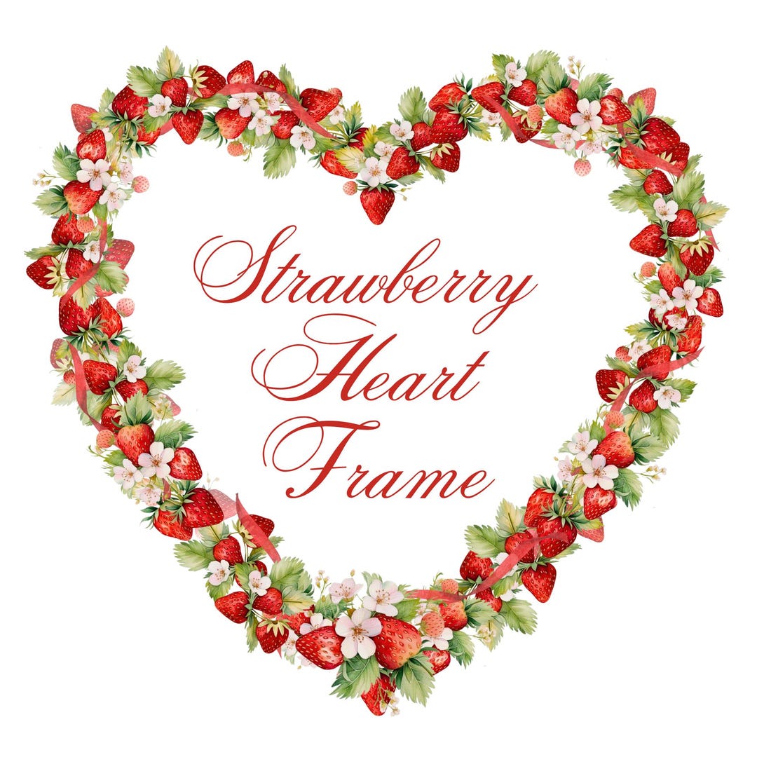 Watercolor Strawberry Heart Frame Clipart: Summer Wedding Invitation ...
