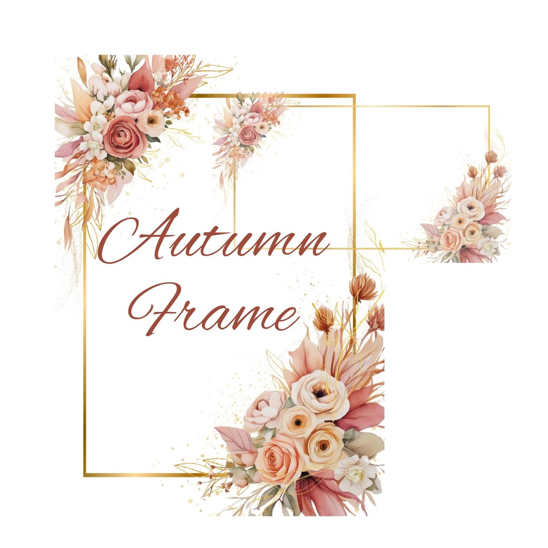 Fall Floral Gold Frame Clipart: Watercolor Autumn Leaves Border ...