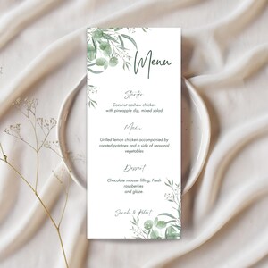 Greenery Wedding Menu Template, Printable Eucalyptus Table Menu Cards ...