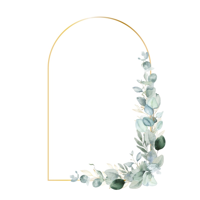 Eucalyptus Wreath and Gold Arch Clipart, Greenery Watercolor Frame ...