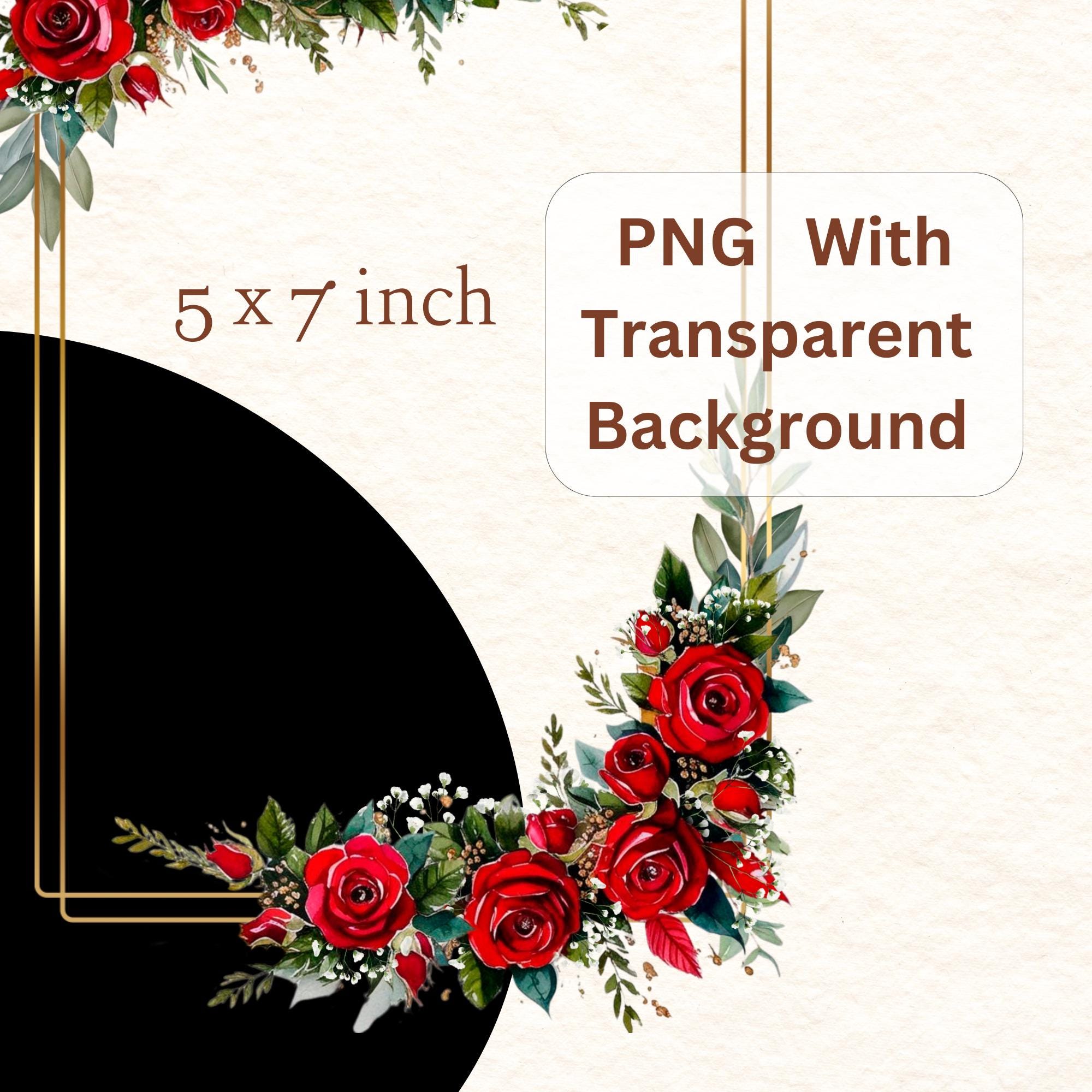 Red Roses and Gold Frame Eucalyptus Clipart, Flower Wedding Clipart ...