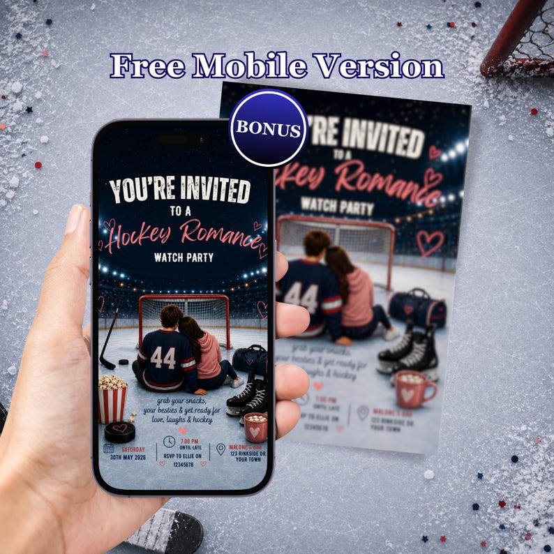 Off Campus Watch Party Invitation Template, Hockey Romance, Ice Skating ...