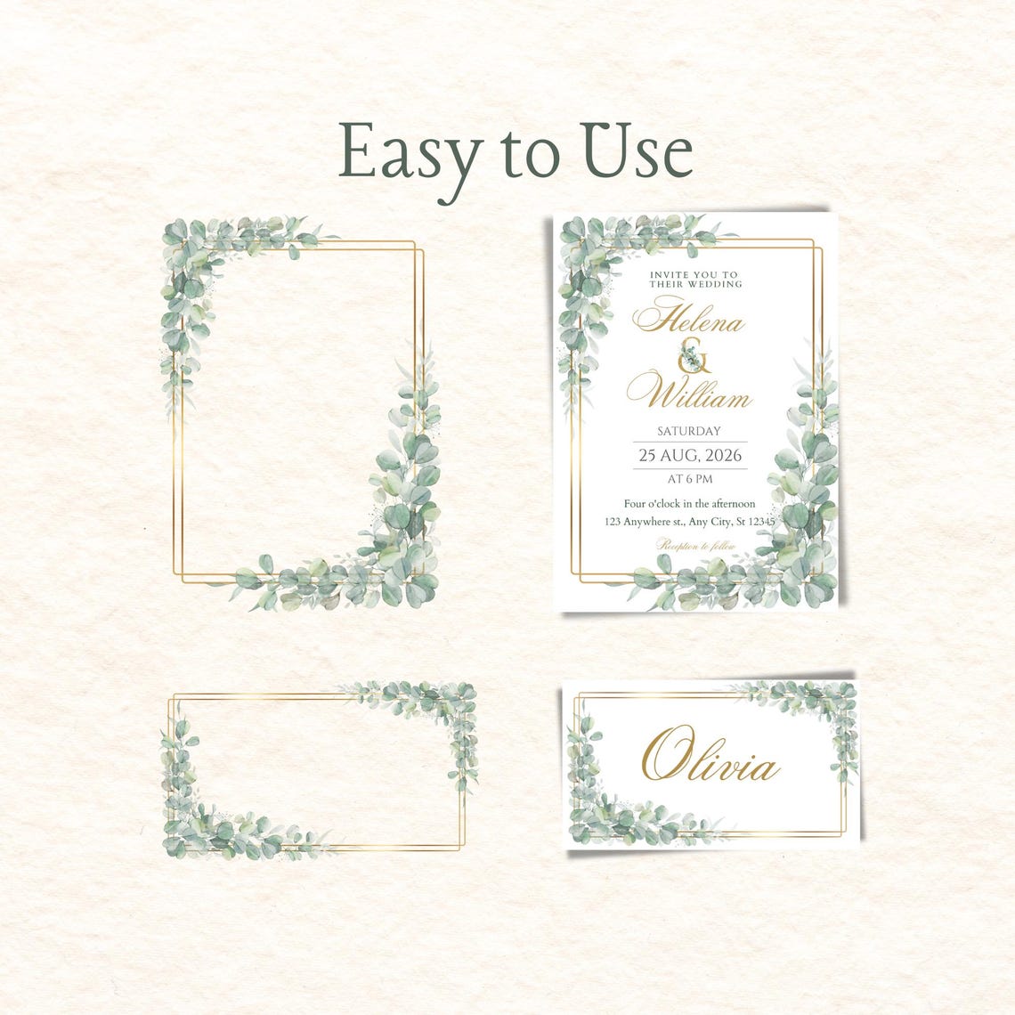 Eucalyptus Gold Frame Clipart: Watercolor Greenery Border (digital ...