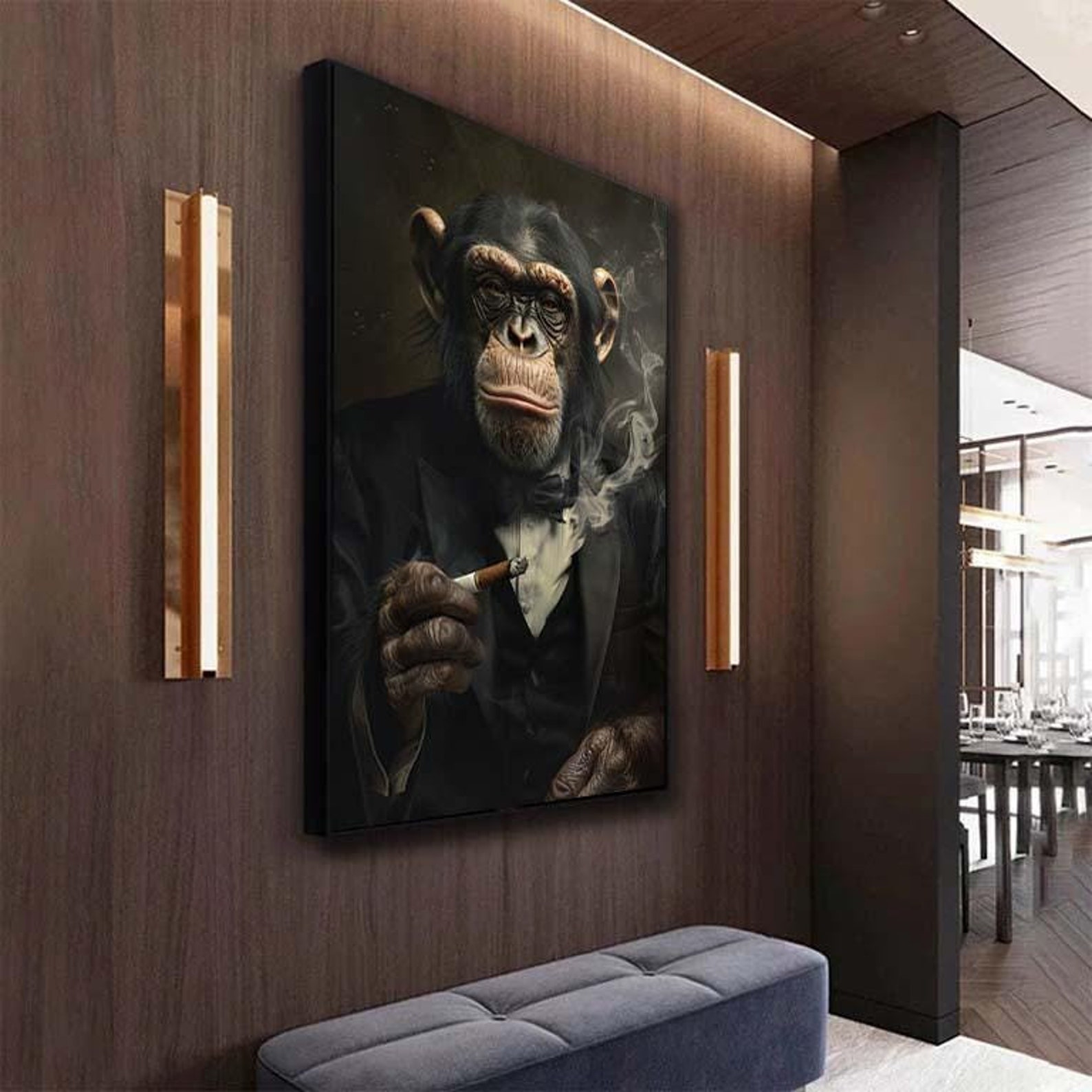 Monkey Smoking Poster Art, Canvas for Home Decor, Home Gift, Animals ...