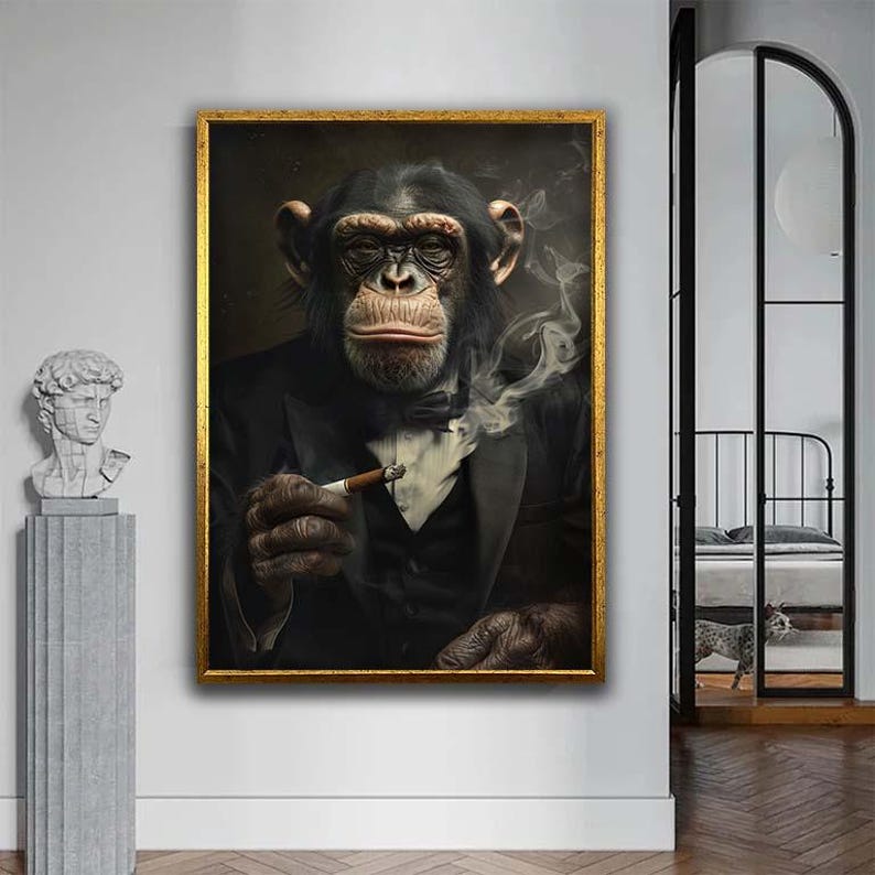 Monkey Smoking Poster Art, Canvas for Home Decor, Home Gift, Animals ...