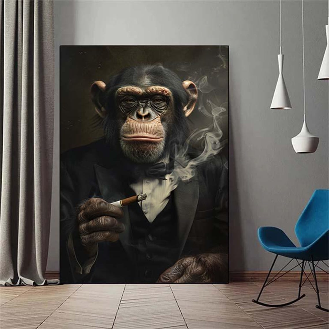 Monkey Smoking Poster Art, Canvas for Home Decor, Home Gift, Animals ...
