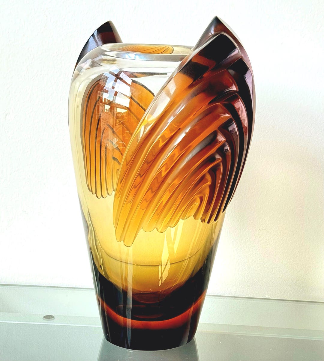 Lalique Crystal Vase Marrakesh Topaz With Palm Leaves, Vintage. - Etsy