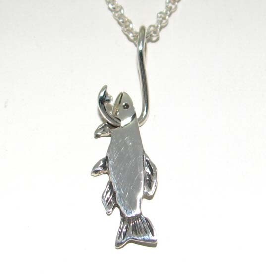 Fish on Hook Pendant Made in Sterling Silver - Etsy