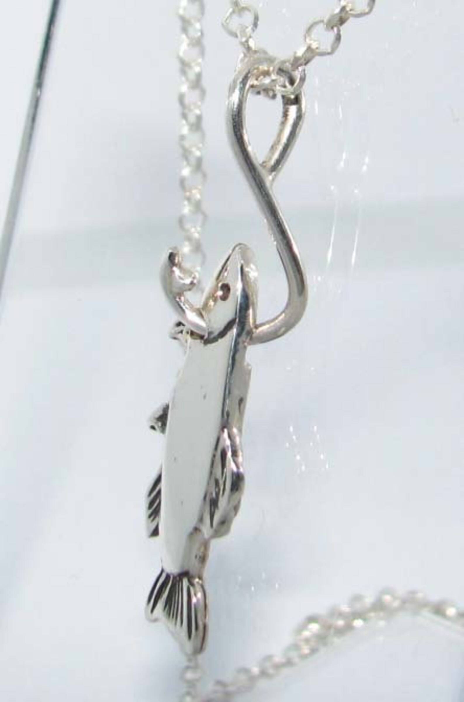 Fish on Hook Pendant Made in Sterling Silver - Etsy