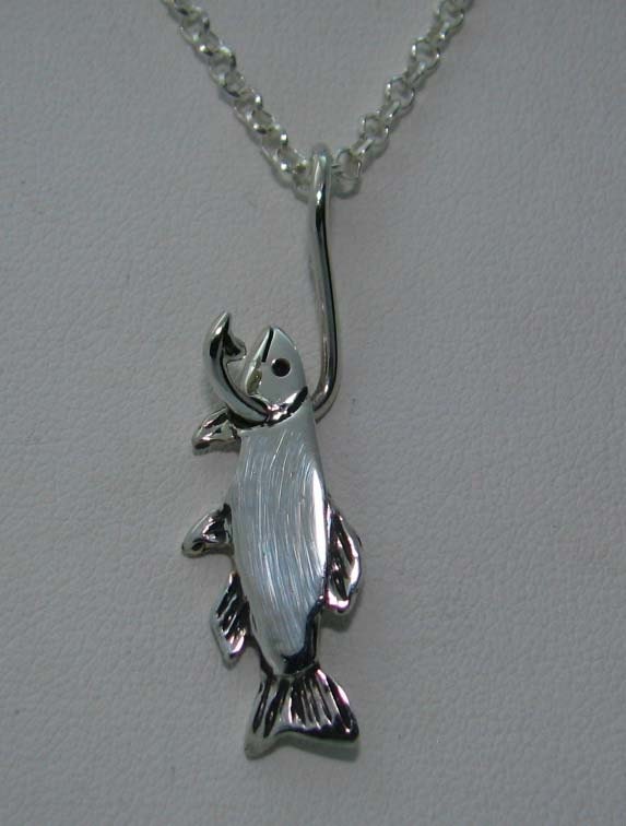 Fish on Hook Pendant Made in Sterling Silver - Etsy