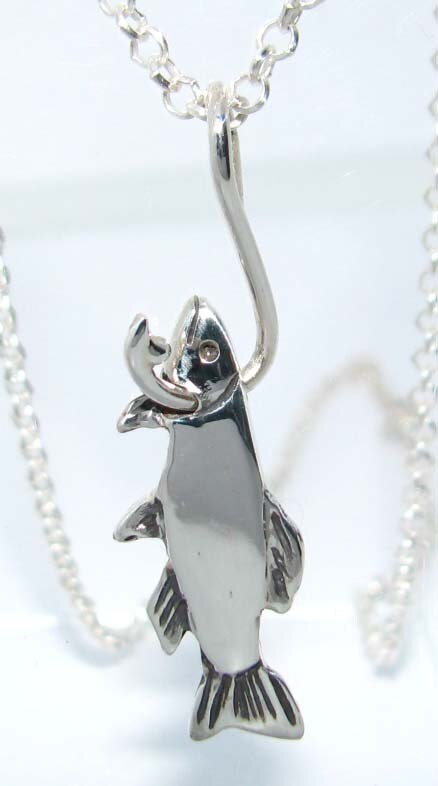 Fish on Hook Pendant Made in Sterling Silver - Etsy