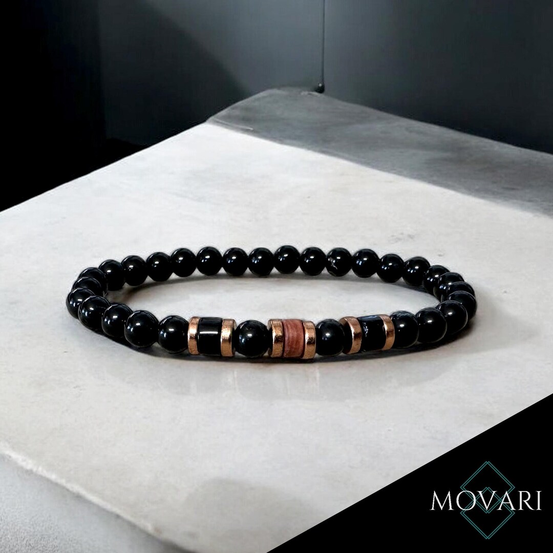 Stylish Black Bead Bracelet AAA Shungite, Onyx, Red Creek Jasper and ...