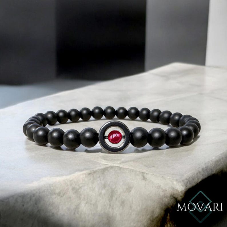 Ruby Bracelet With Matte Onyx & Hematite | July Birthstone | 6mm Bead ...