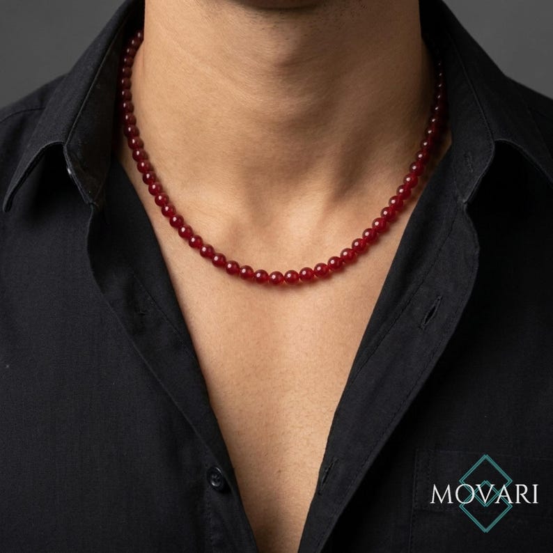 Men's Red Bead Necklace Rare AAA Deep Red Jade Minimalist Unisex ...