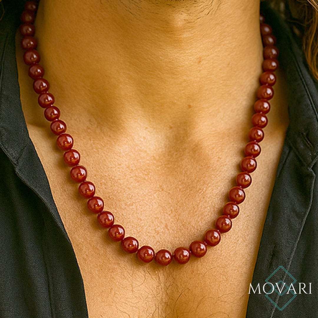 Men's Red Bead Necklace Rare AAA Deep Red Jade Minimalist Unisex ...