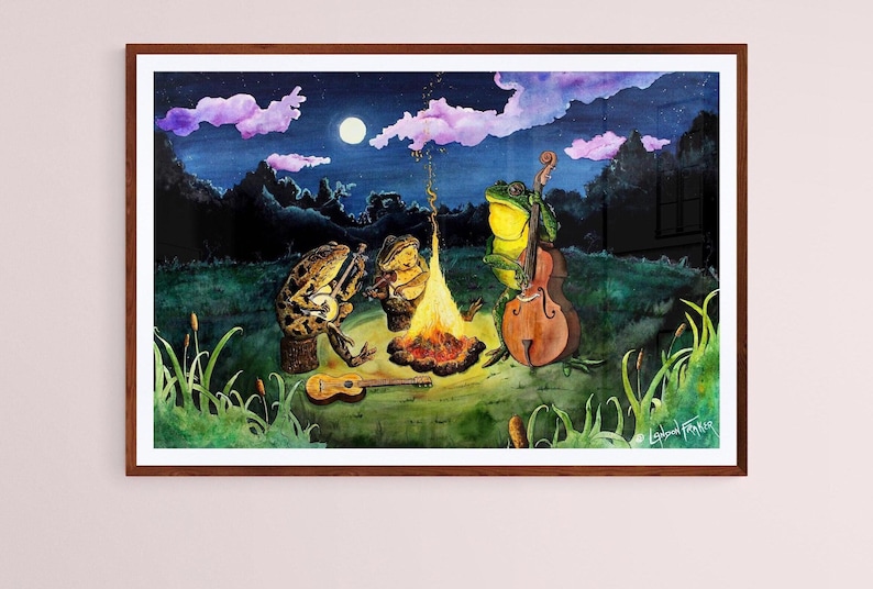 Frogs Playing Music - Banjo Frog - Musicians Gifts - Frog Art ...