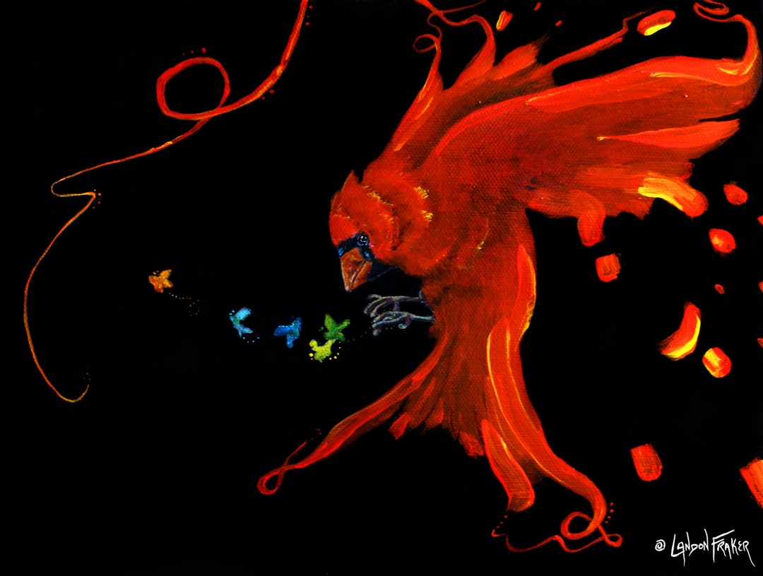 Red Cardinal Art Print - Bird Wall Art - Surreal Nature Painting ...