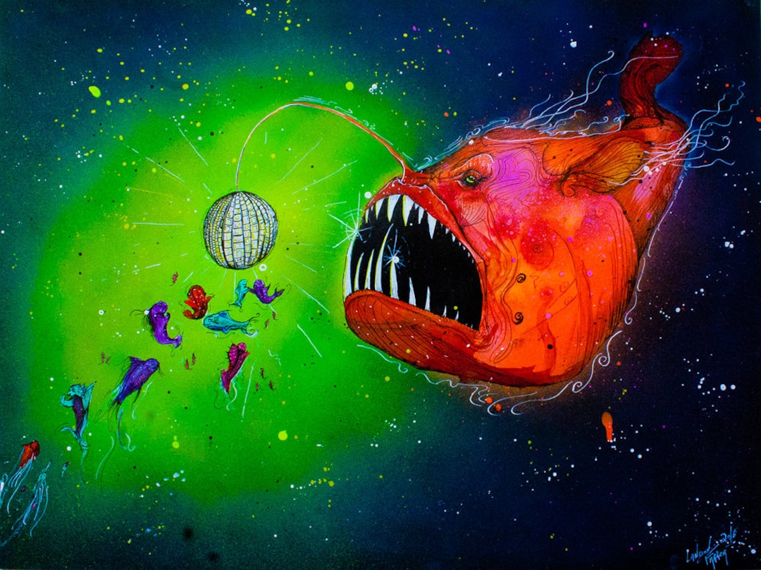 ANGLER FISH Art | Funny Fish | Fine Art Print | Disco Ball | Ocean ...