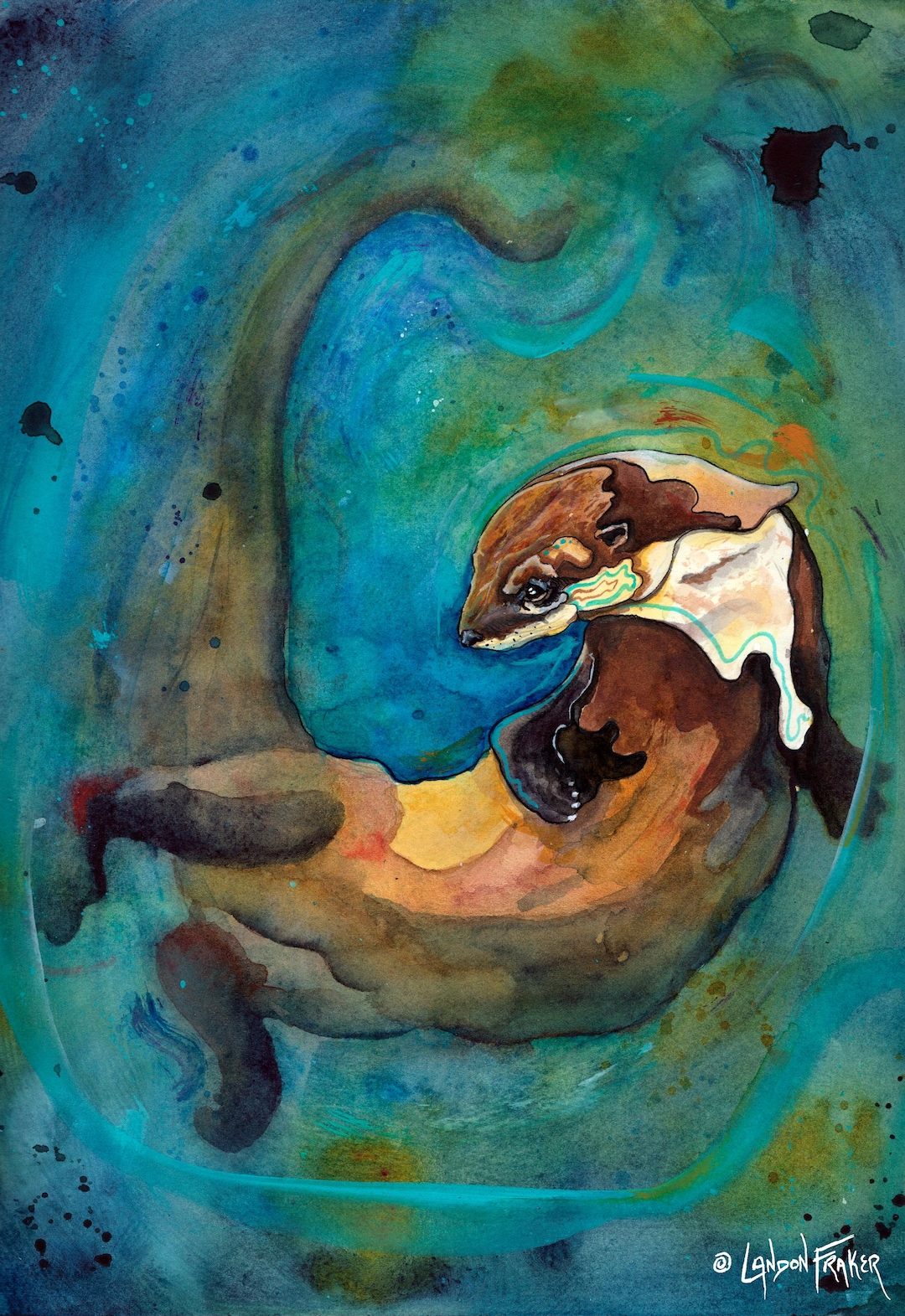 Otter Watercolor Art - Otter Art - Otter Gift - Otter Wall Art - Otter ...