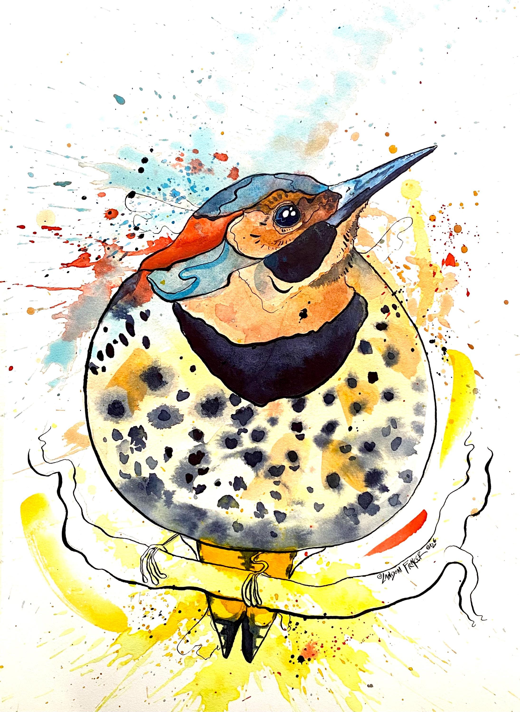 Fat Northern Flicker Print - Watercolor and Ink Painting - “fat Bird ...