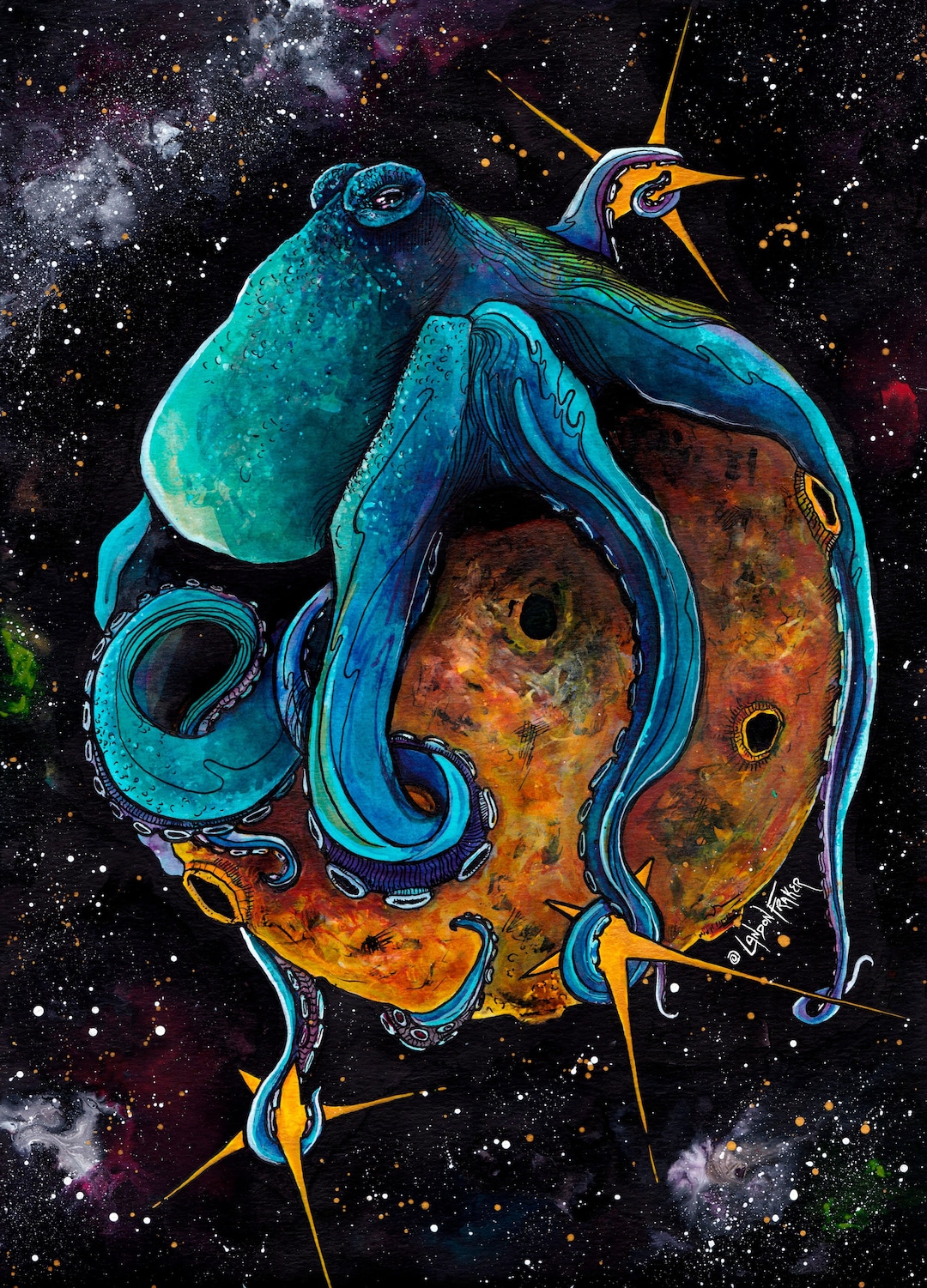 Octopus Art - Octopus Wall Art - Octopus Print - Space Art - Octopus ...