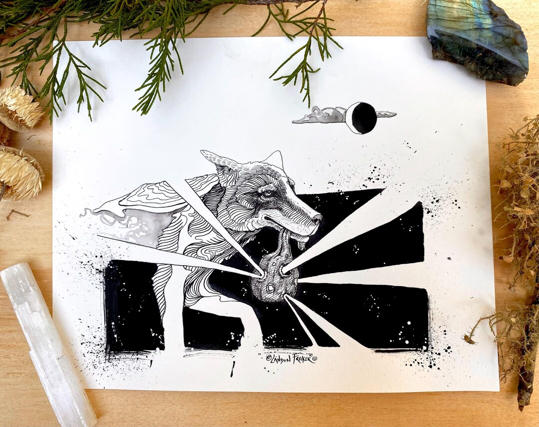 Original Pen and Ink Coyote Drawing - Coyote Art - Coyote Ink Drawing ...