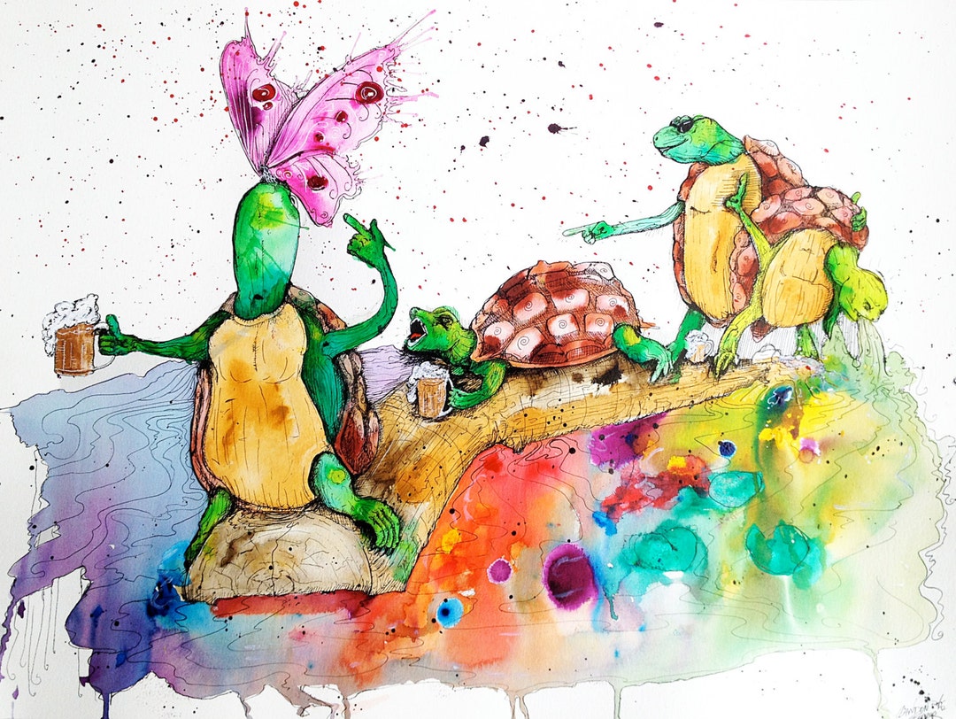 Funny Turtles Partying on a Log, Animal Humo, College Gift, Party ...