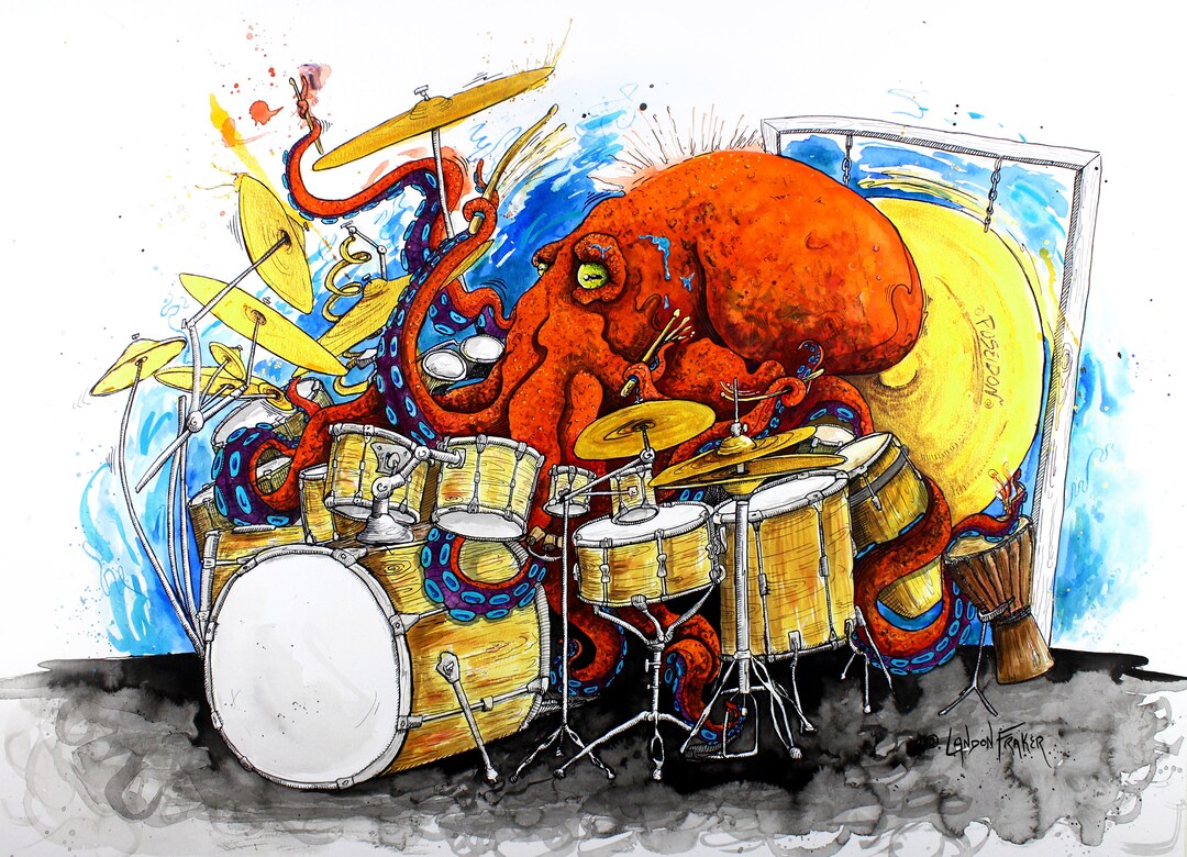 Octopus Watercolor - Octopus Art - Octopus Drumming - Octopus Wall Art ...