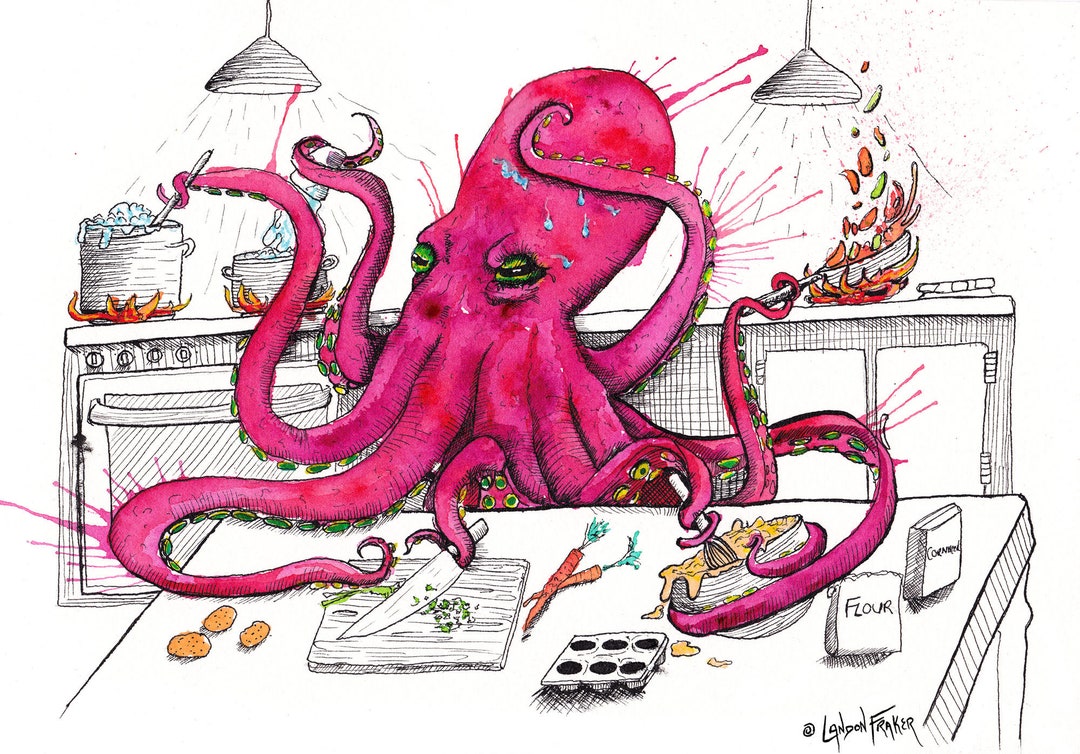 OCTOPUS Art - Octopus Watercolor - Kitchen Art - Octopus Gifts ...