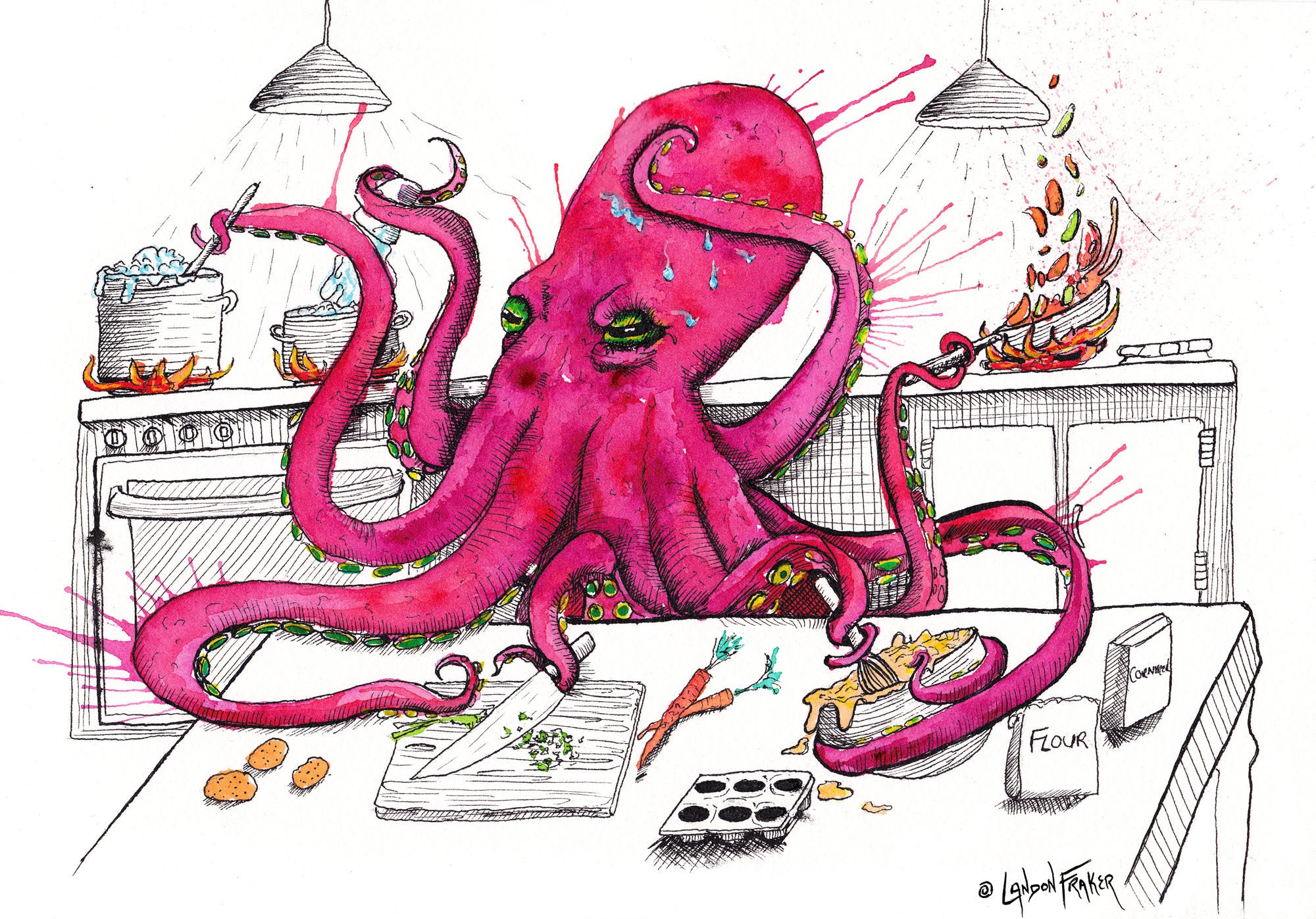 OCTOPUS Art - Octopus Watercolor - Kitchen Art - Octopus Gifts ...