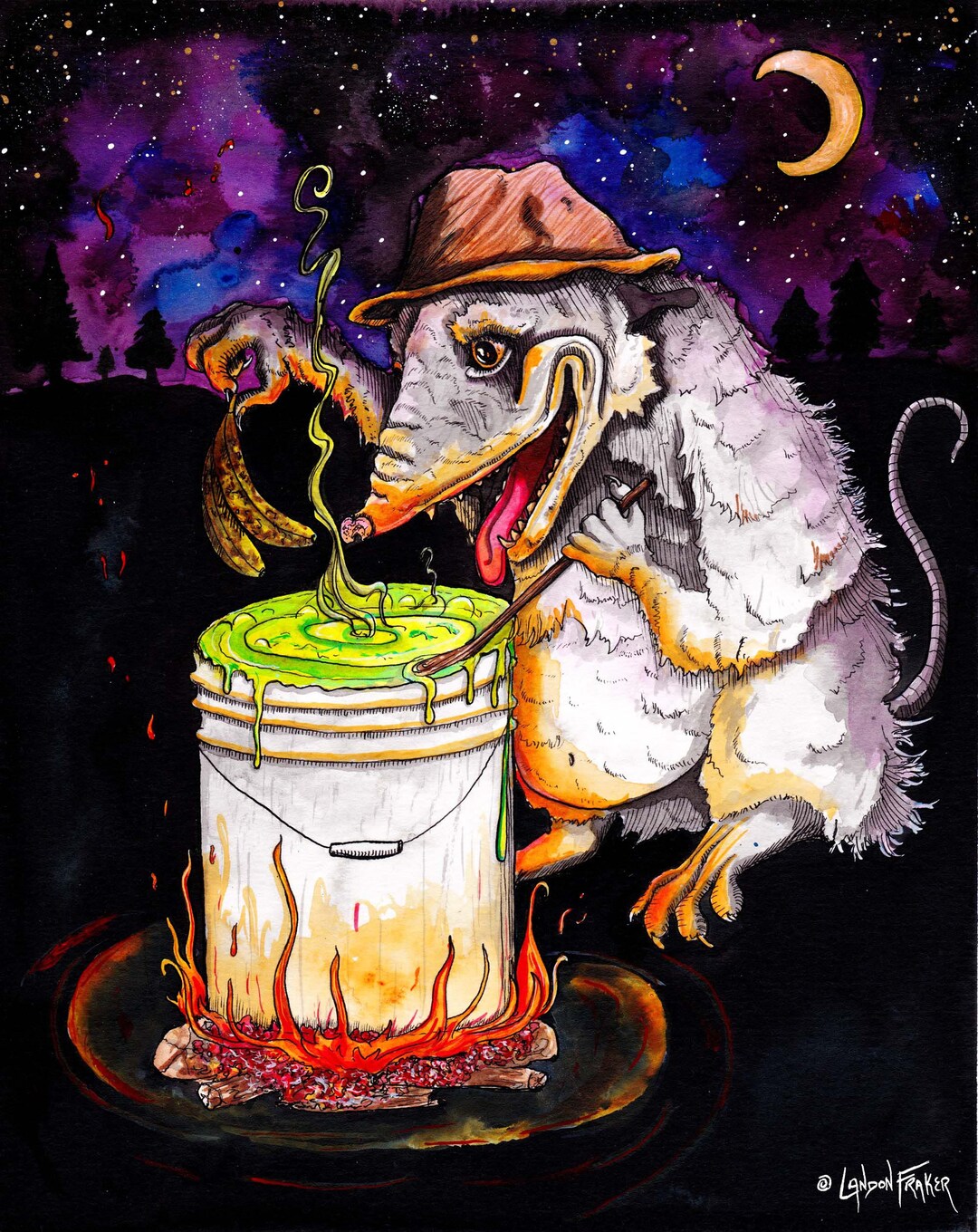 Funny OPOSSUM Cooking / Humorous Animal Art, Opossum Poster, Wildlife ...